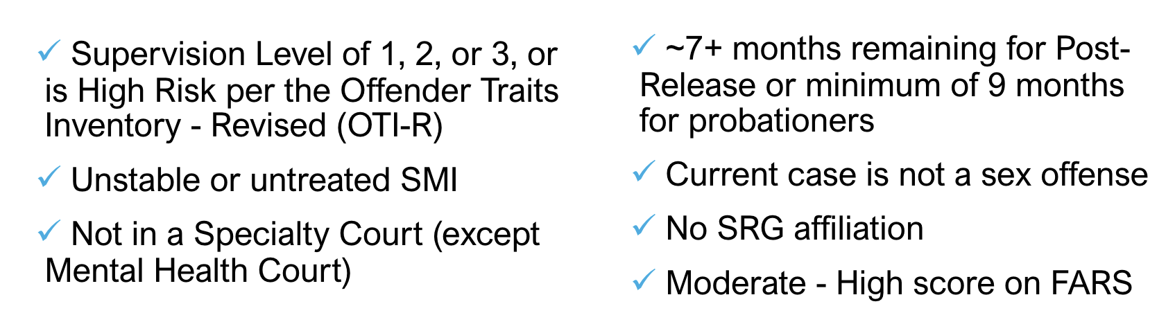 Eligibility criteria for Specialty Mental Health Probation caseload ...